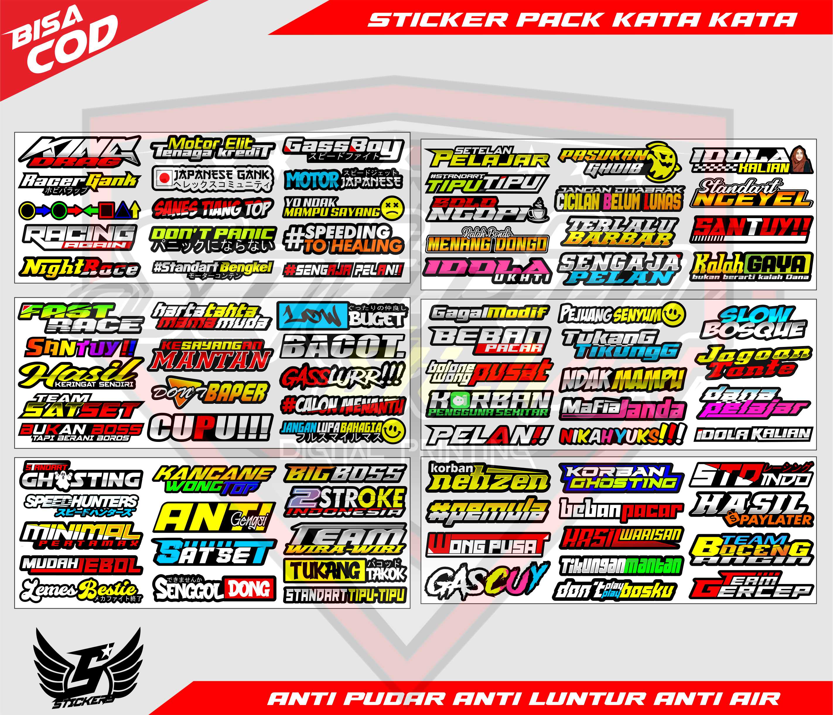 STICKER PACK KATA-KATA RACING / STICKER RACING / STICKER MOTOR ...