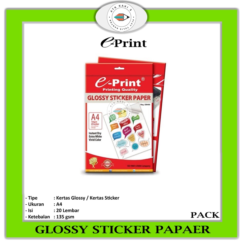 Eprint Sticker Glossy Paper 135 Gram ukuran A4 -Pack | Lazada Indonesia