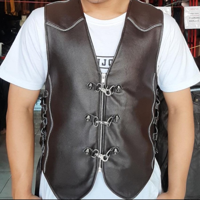 ROMPI MOTOR VEST KULIT DOMBA SPINIL ASLI PREMIUM HARLEY DAVIDSON PRIA ...