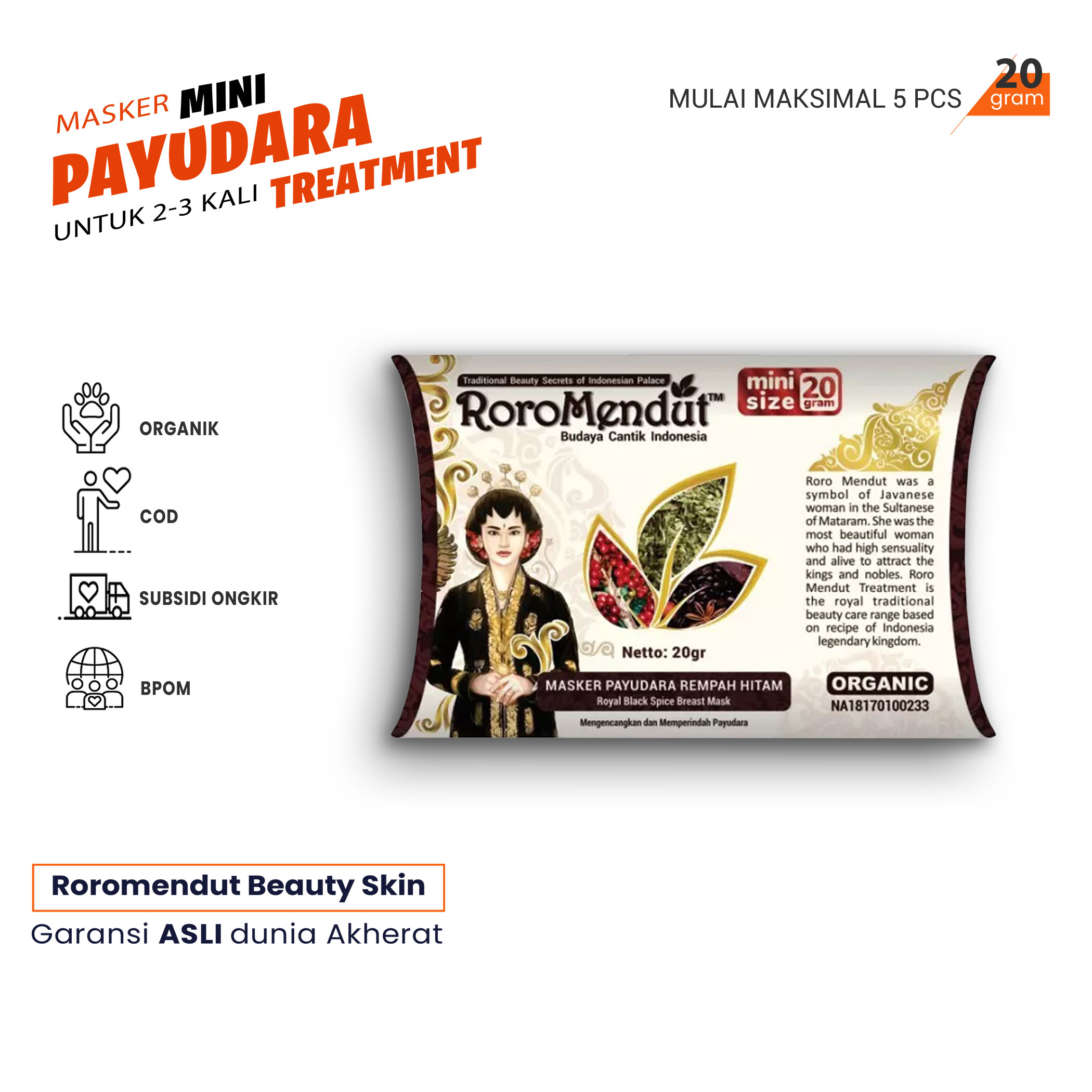 Roro Mendut Mask Breast Fasteners Spice Herbal Black-20gr - Roromendut ...