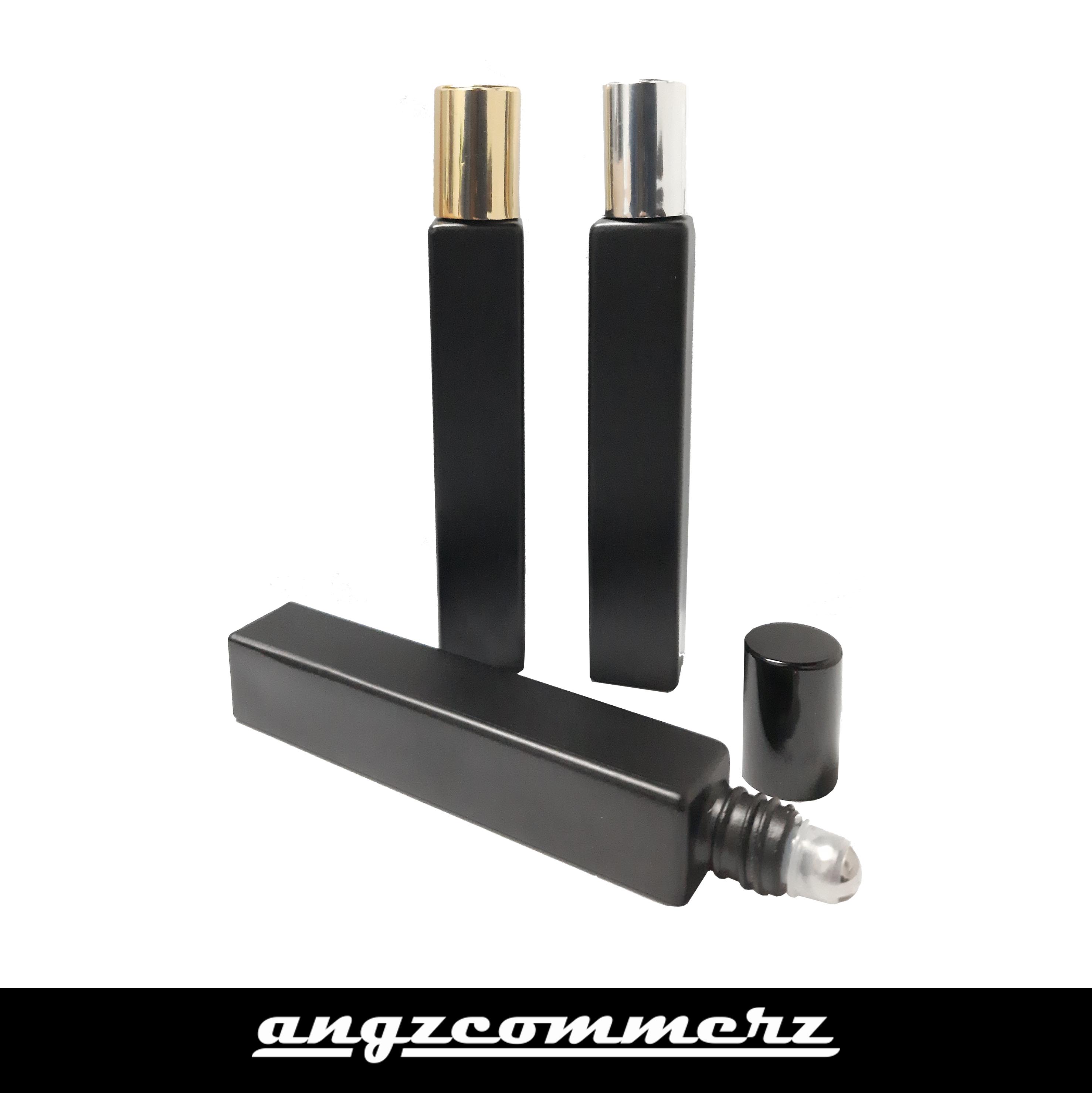 Black Square Glass Bottle Roll On Silver Cover 10 ml Botol Spray ...