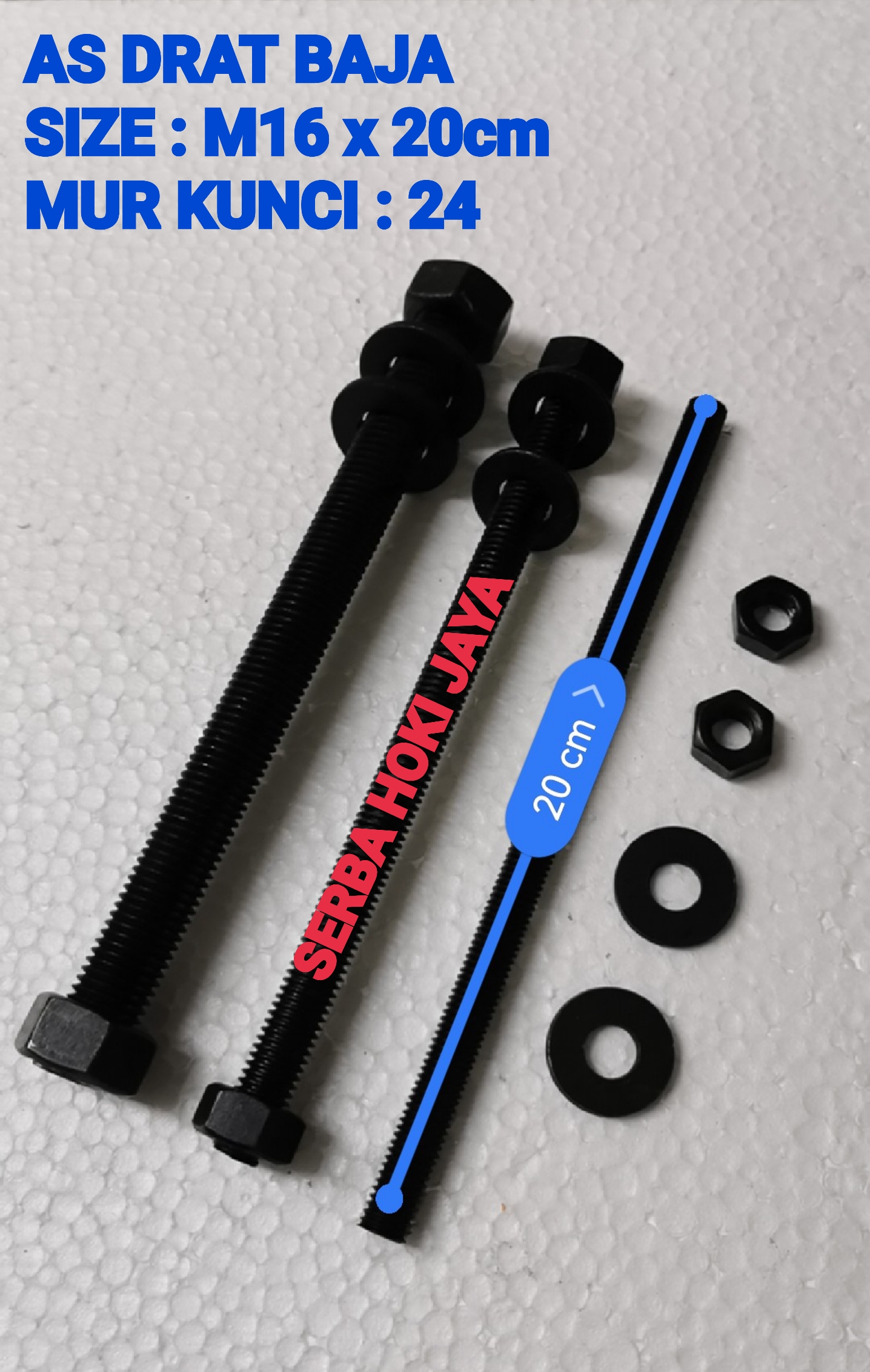 AS DRAT BAJA 8.8 M16 x 20cm + 2pcs MUR M16 + 2pcs RING PLAT M16 / LONG DRAT BAJA 8.8 M16 x 20cm ...