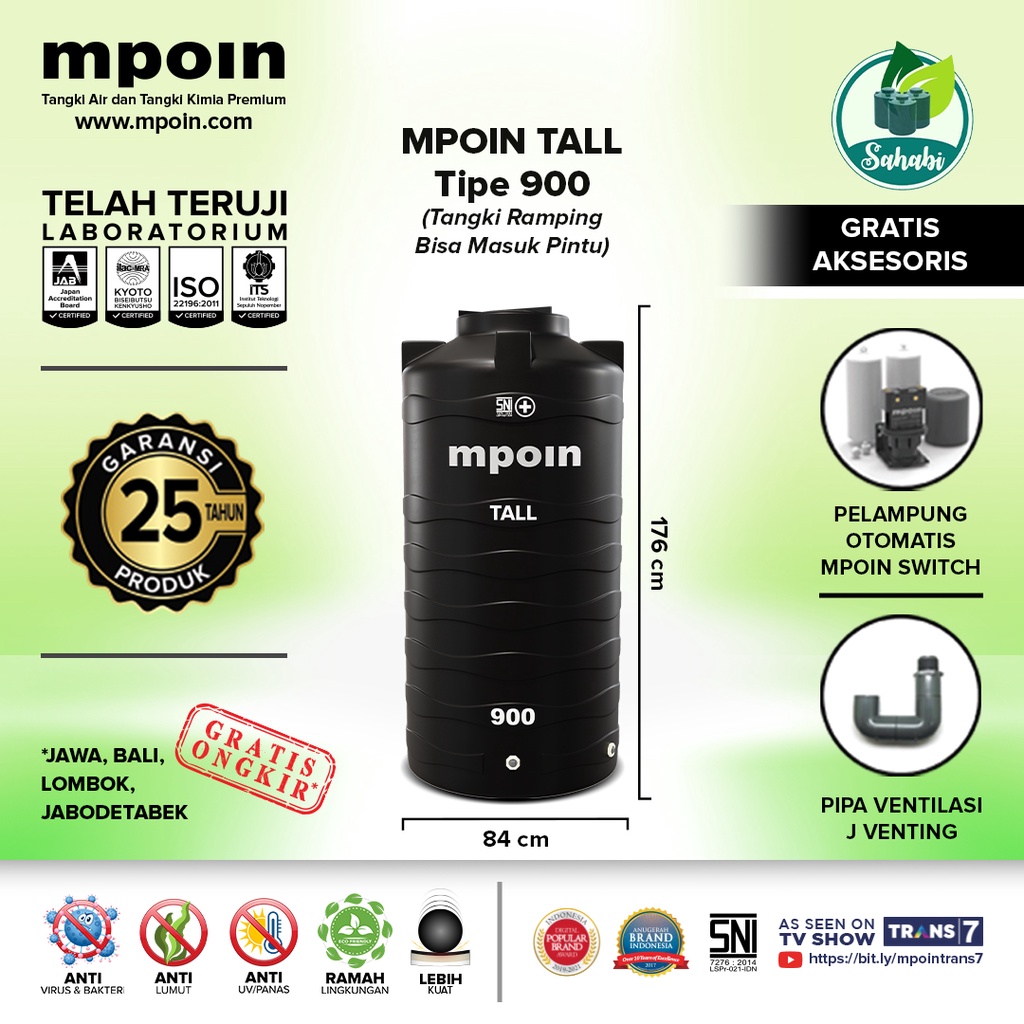 Tandon Air/Toren Air/Tangki Air Mpoin Tall 900 Liter / Invoice | Lazada ...