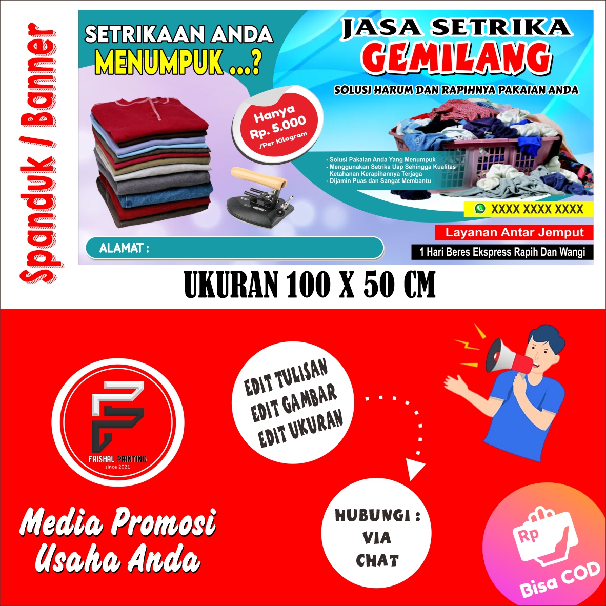 Spanduk Jasa Setrika / Banner Jasa Gosok Pakaian / Spanduk Ukuran 100 x ...