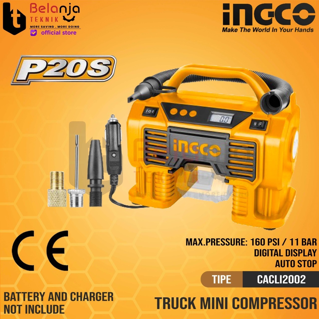 Ingco Mini Air Compressor Cordless Kompresor Udara Unit Only CACLI2002 ...