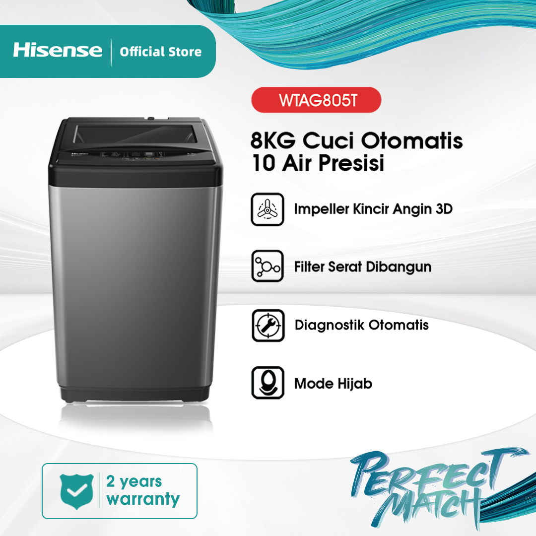 Hisense Mesin Cuci WTAG805T - 1 Tabung Top Loading 8 KG Washing Machine ...