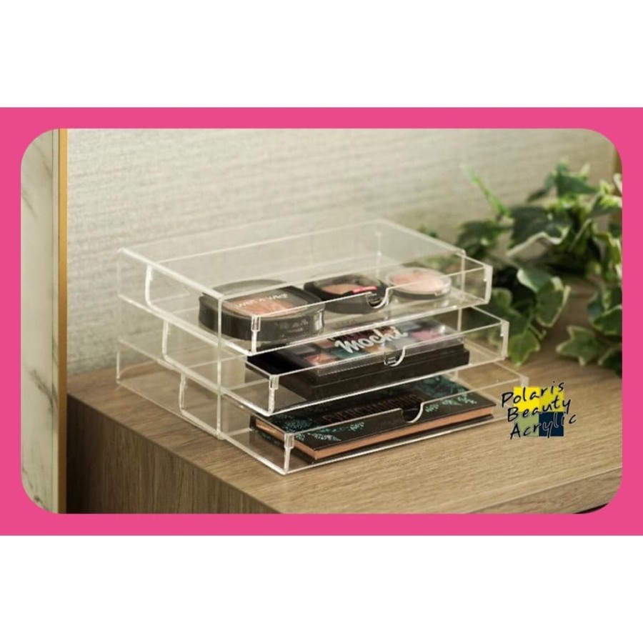 RAK KOSMETIK ACRYLIC-TEMPAT MAKEUP AKRILIK-BEAUTY CASE AKRILIK-3DCLEAR ...