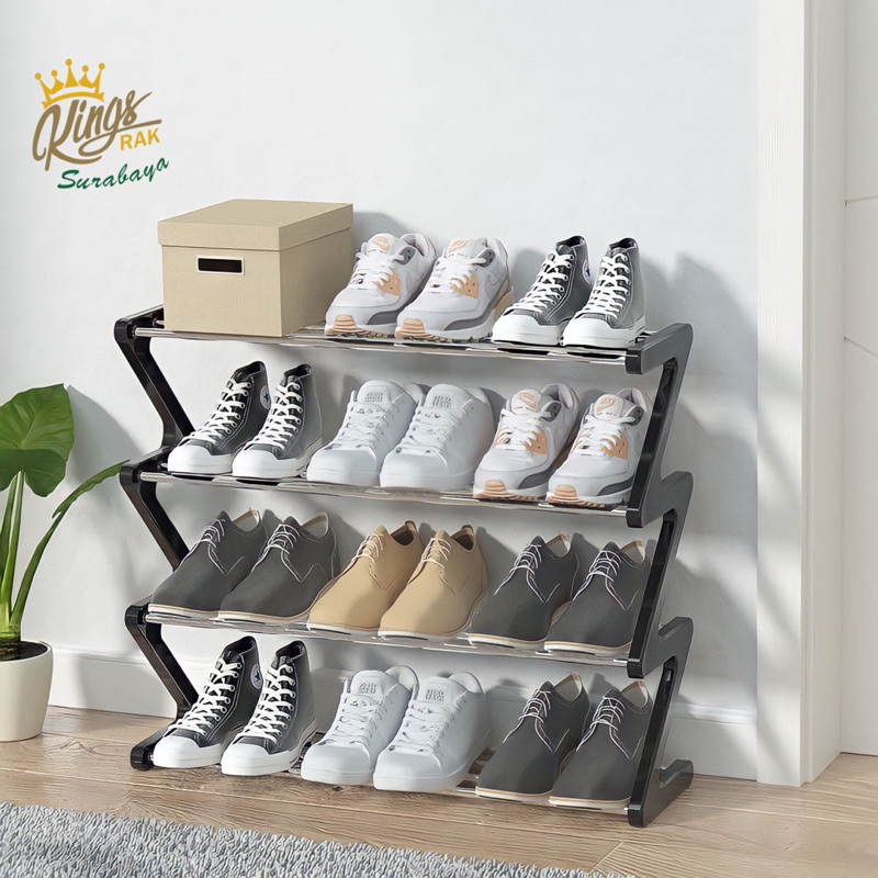 Rak Sepatu Portable 4 Susun Rak Zigzag Besi Minimalis Rak Multifungsi ...
