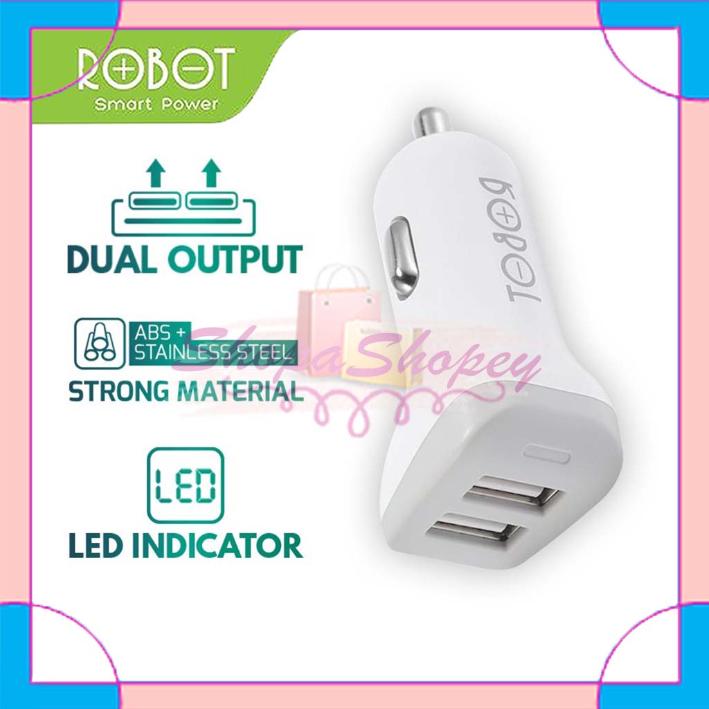 Charger Mobil 2.4A ROBOT RT-C06 Colokan Mobil 2 Port USB FREE KABEL ...