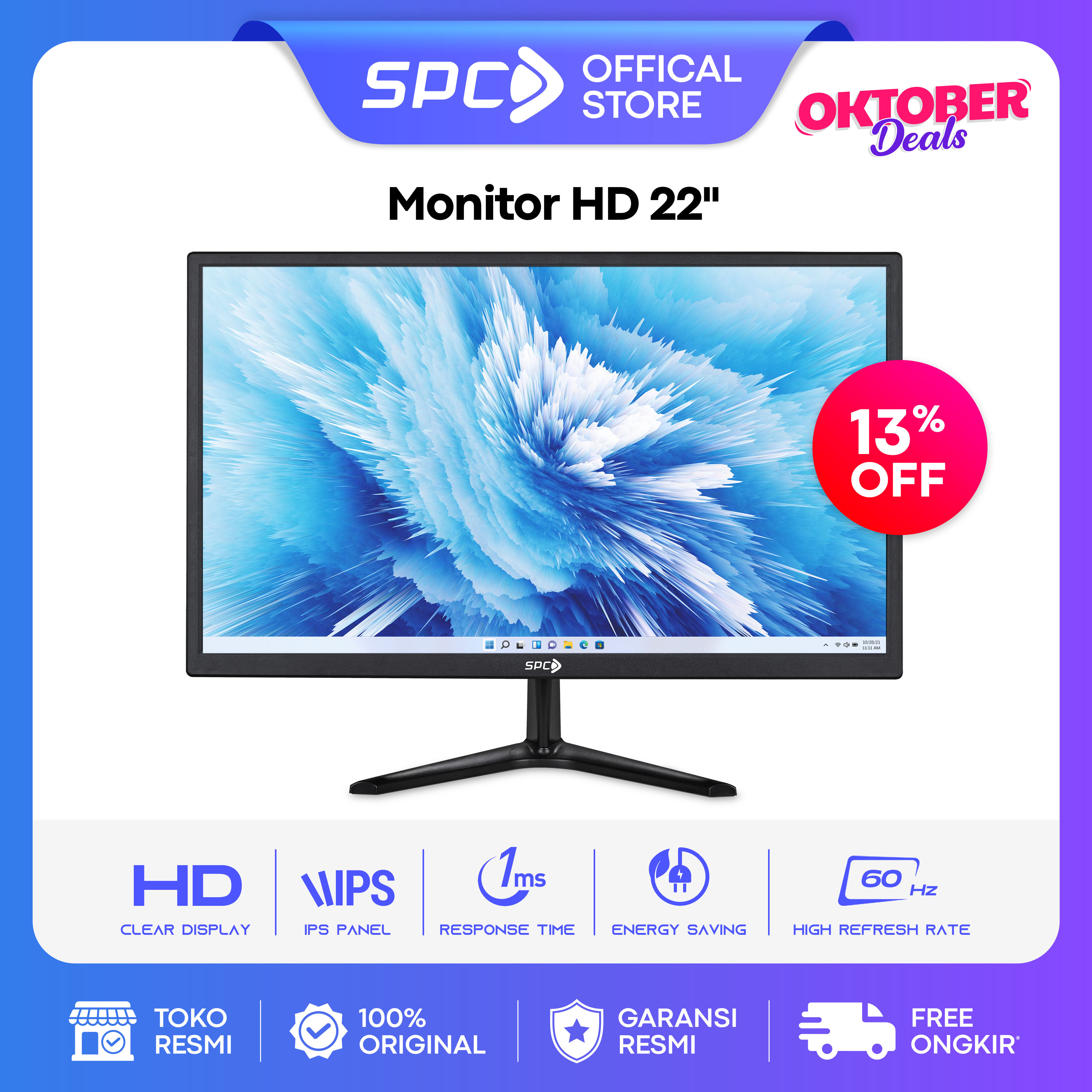 Monitor SPC LED PC 22 Inch Komputer HD IPS HDMI | Lazada Indonesia