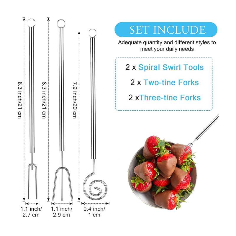 6 Pcs Chocolate Dipping Fork Set 8.3 Inch Stainless Steel Fondue Forks ...