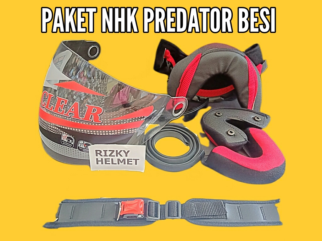 Paket NHK Predator besi, busa helm NHK Predator kancing besi + kaca ...