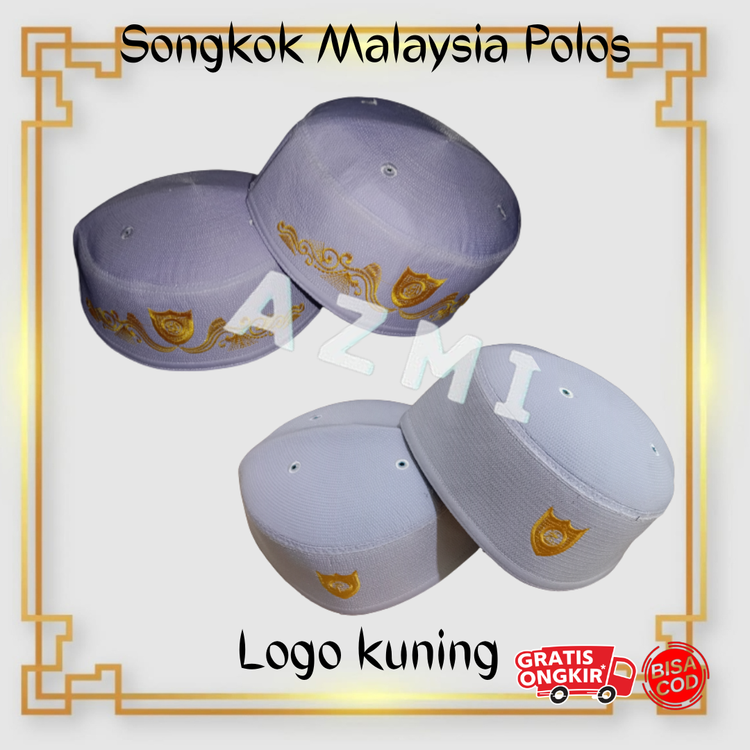 Peci malaysia Polos logo songkok kopiah Putih logo kuning Dewasa ...