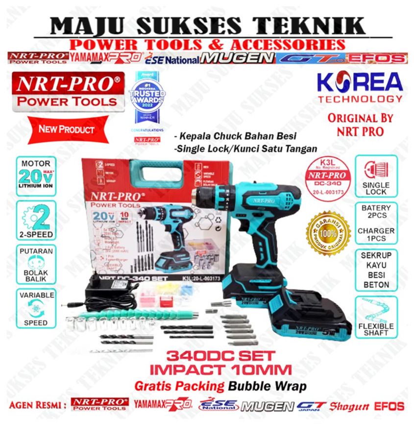 NRT-PRO 340 DC Mesin Bor Cordless Drill Baterai Tangan Beton Impact ...