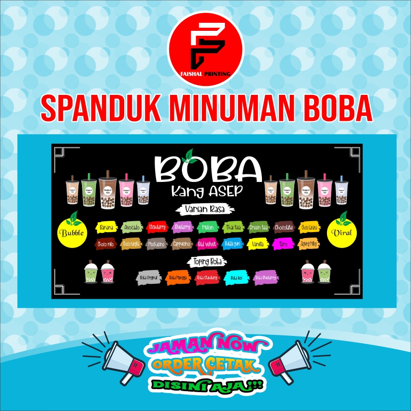 Spanduk Minuman Boba / Banner Minuman es Boba Ukuran 150 x 75 cm ...