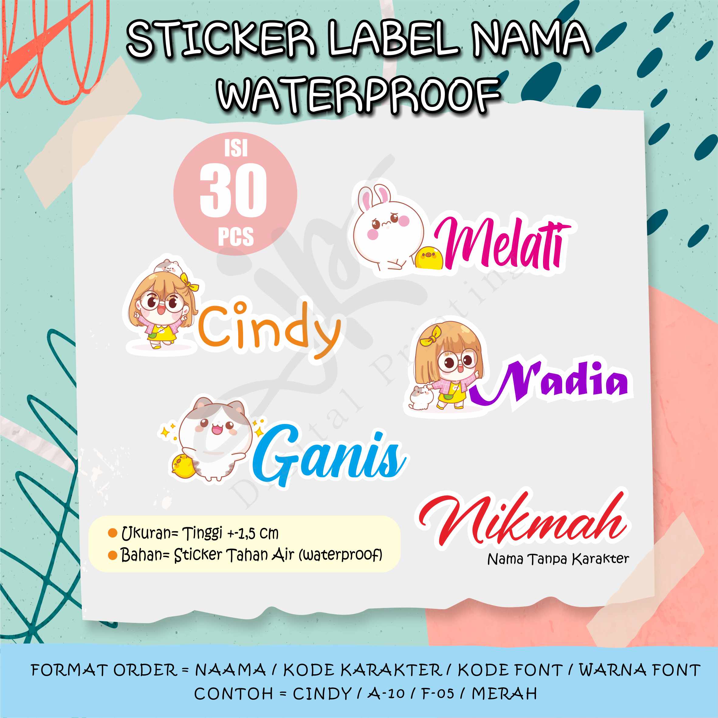 Stiker Label Nama Peralatan Tulis dan ATK, Stiker Label Anak Custom ...