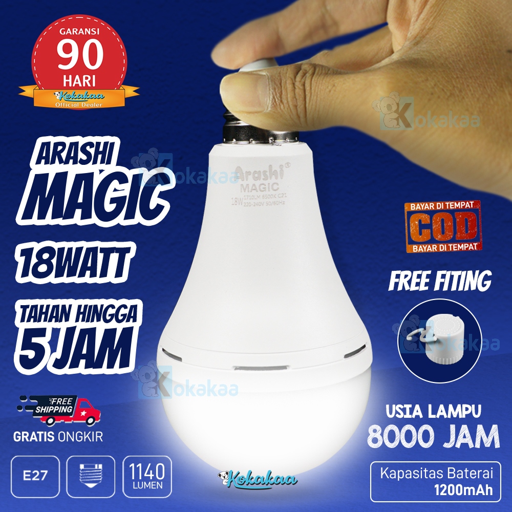 Arashi Bohlam AJAIB 18w MAGIC Charger Bohlam Emergency Lithium Battery ...
