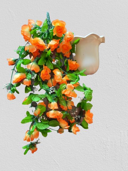 Bunga mawar rambat plastik include pot dinding plastik-hiasan dinding ...