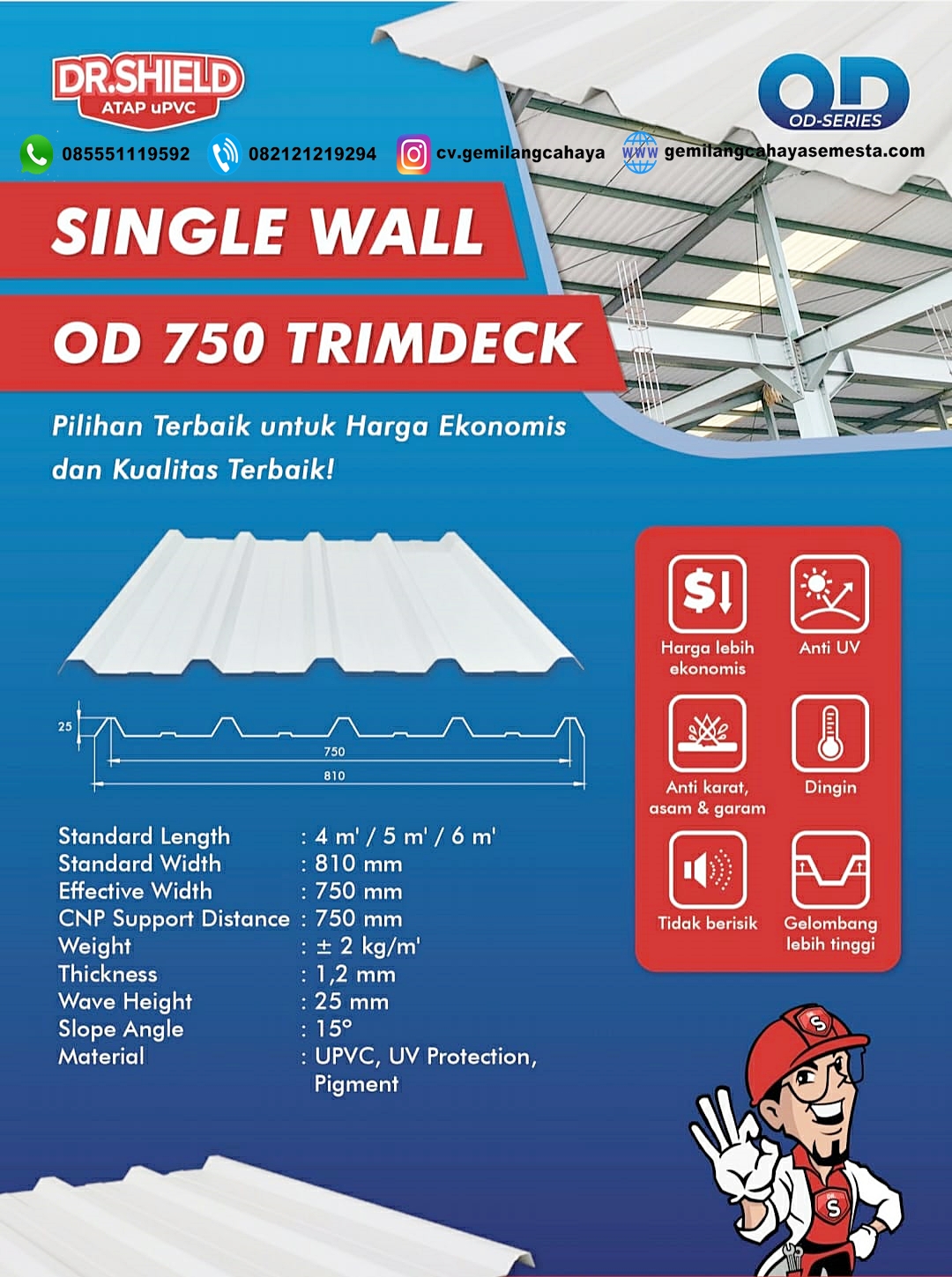 DR.Shield 0D 750 TRIMDECK - 7 Meter (Single Layer) - Atap UPVC | Lazada ...