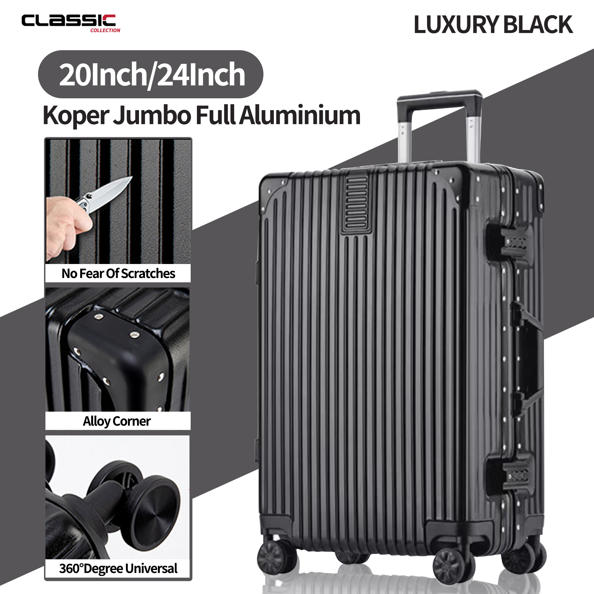 Koper Roaming 20/24INCI Kapasitas Besar Roda Senyap-Kunci Anti Ledak ...