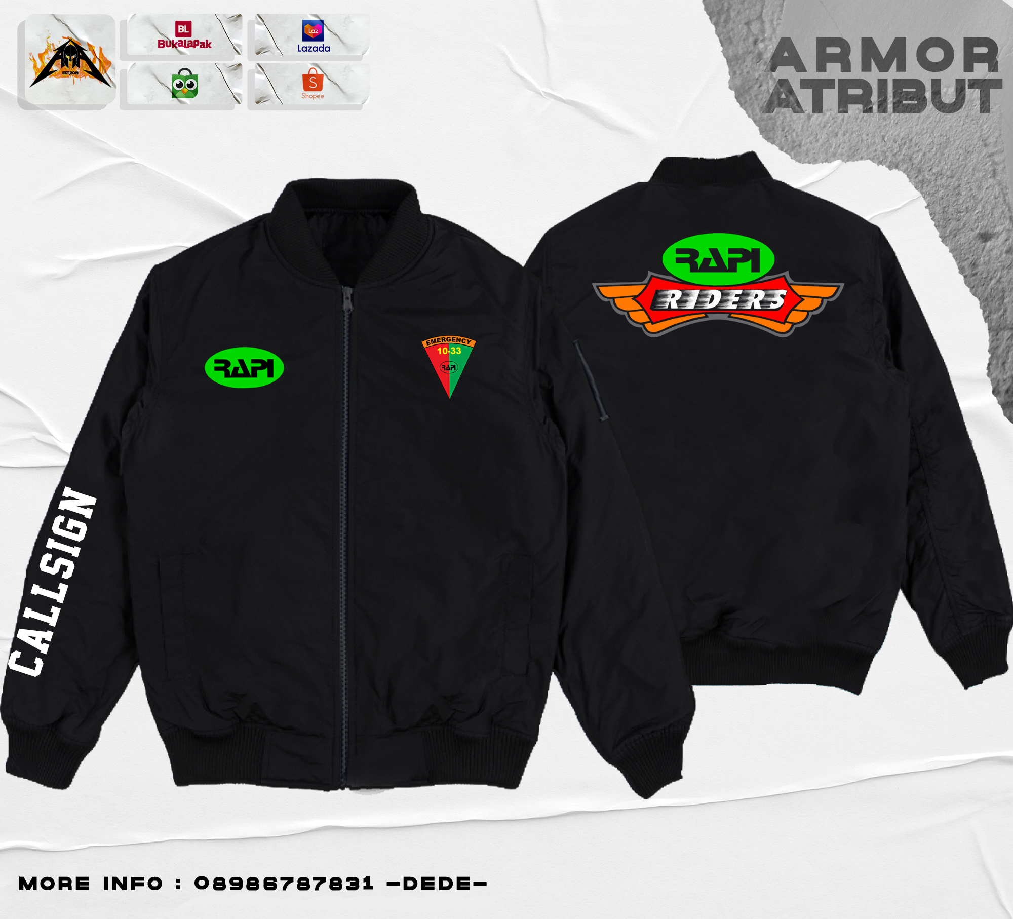 jaket bomber rapi raider callsign hand - Armor Atribut | Lazada Indonesia