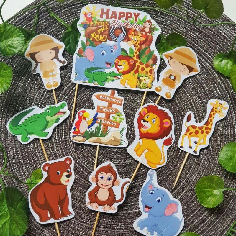 satu set topper toper cake hiasan kue ulang tahun karakter animal hewan ...