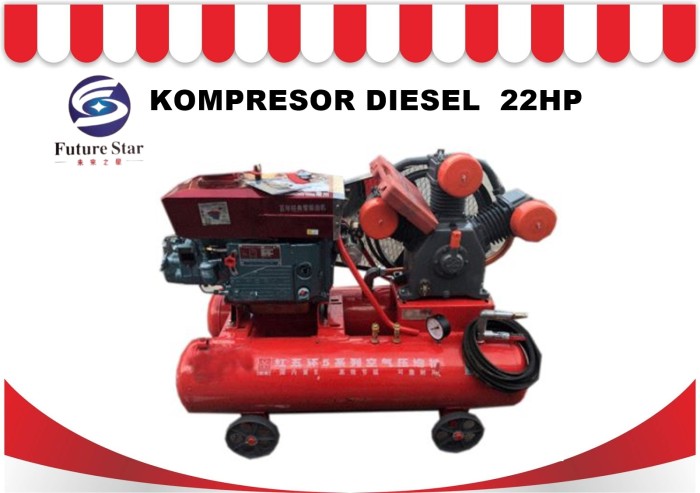 MESIN KOMPRESOR DIESEL ANGIN 2 TABUNG (22HP) Diesel Engine ENGKOL ...