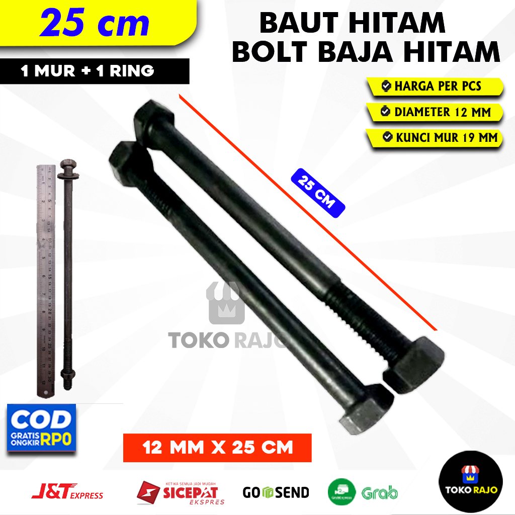 BAUT MUR HITAM BAJA BAUT BAJA HITAM PANJANG 25 CM 30 CM DIAMETER 12 mm ...