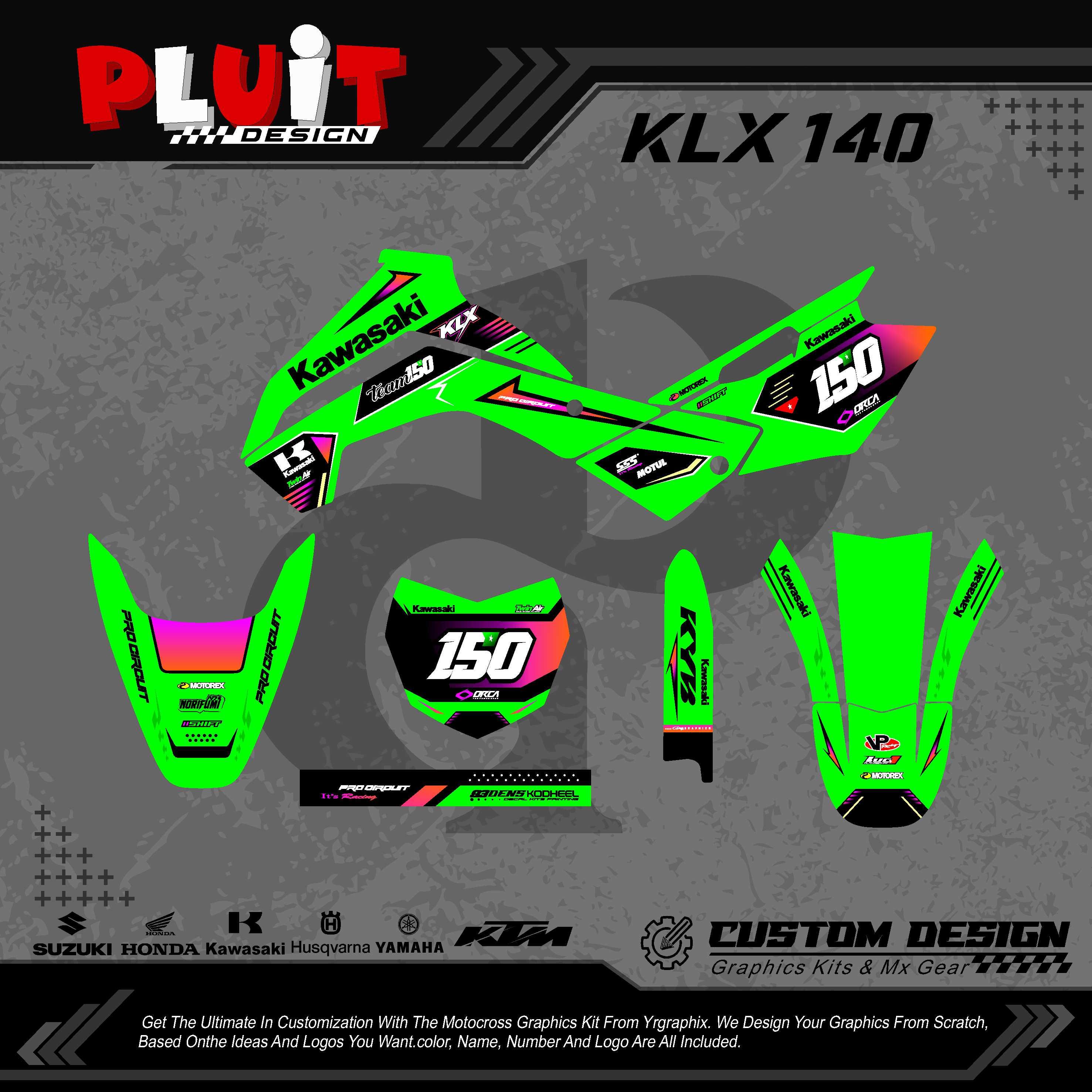 DECAL KLX 140 DESAIN BARU CUSTOM BEBAS WARNA BISA PAKAI NO DAN NAMA ...