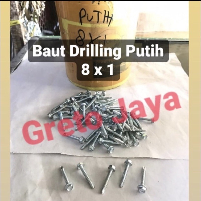 ( 8x1 10bj ) Baut Drilling Putih 8 x 1 Self Drill Atap Galvalum Driling ...