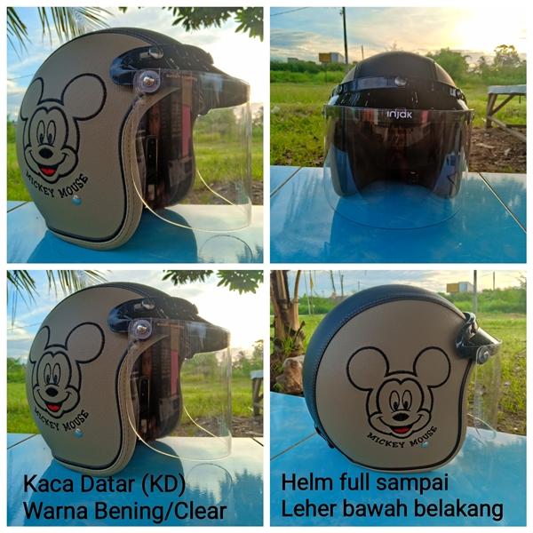 Helm Bogo Kulit Dewasa Motif Mickey Mouse Bordir Cream Kaca Datar Warna ...