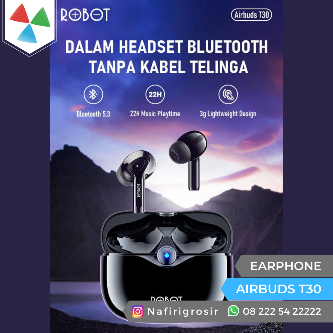 EARPHONE ROBOT T30 AIRBUDS TRUE WIRELESS BLUETOOTH 5.3 HANDSFREE ...