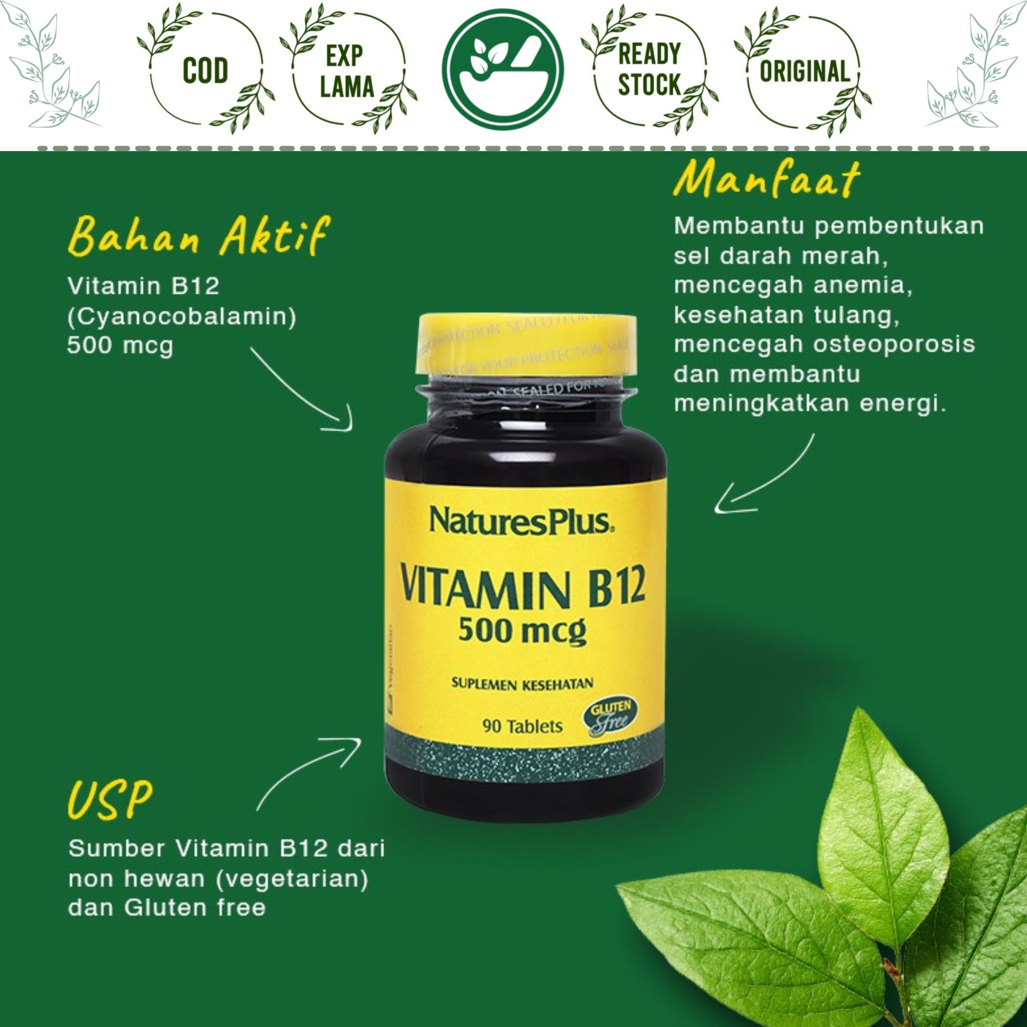 NATURES PLUS VITAMIN B12 500MCG 90 TABLET NATURE PLUS cobalamin B 12 ...