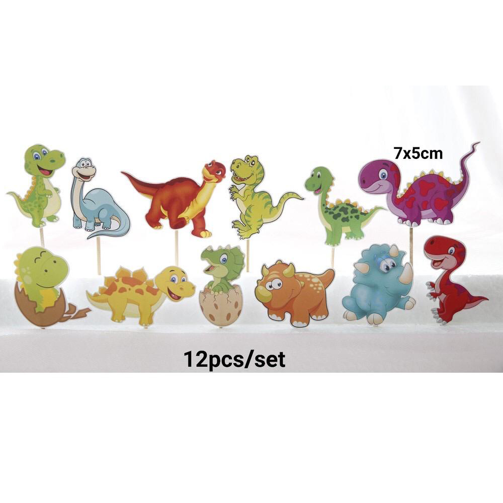 1 Set isi 12 Pcs Topper Kue Ulang Tahun Topper Dinosaurus Hiasan Kue ...