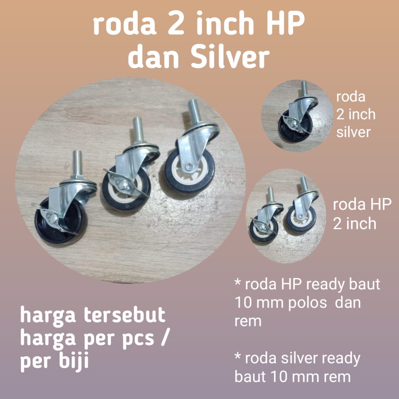 Roda Caster 2 Inch, Roda Hp dan SILVER Baut 10 Polos dan Rem | Lazada ...