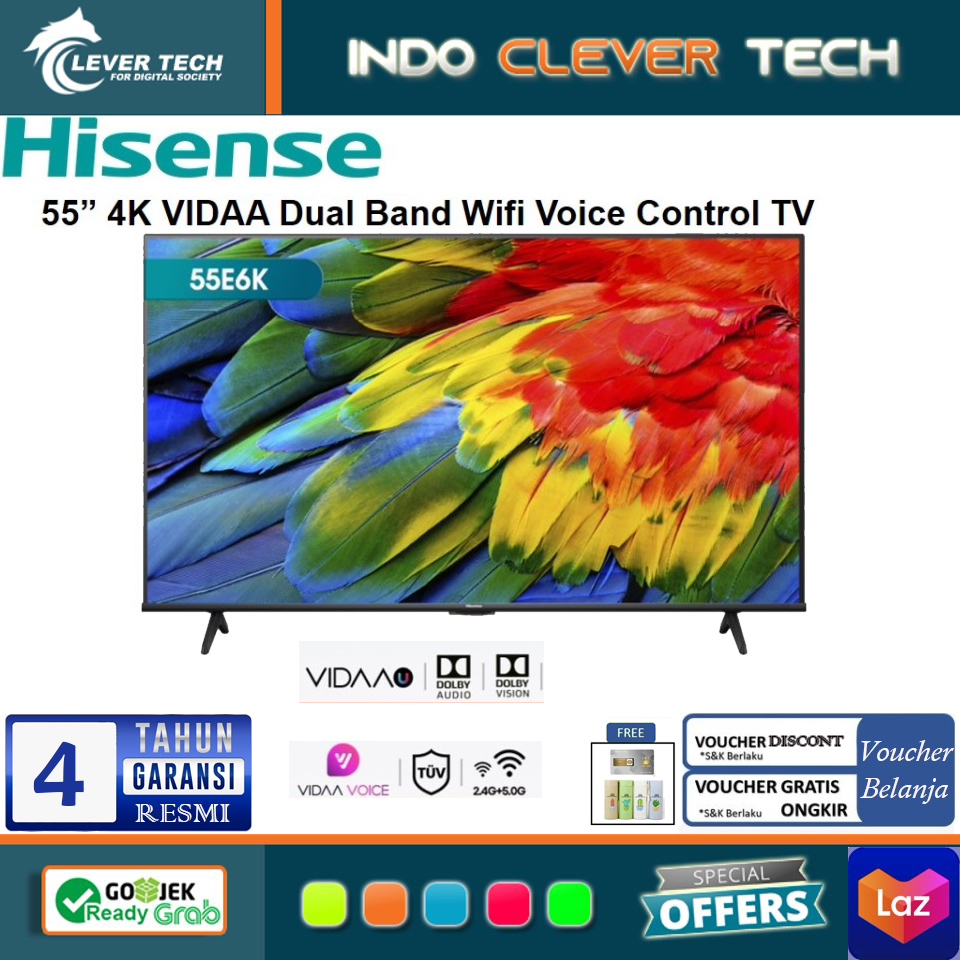 hisense 55e6k 55 inch vidaa smart 4k uhd tv-bezelles design model ...