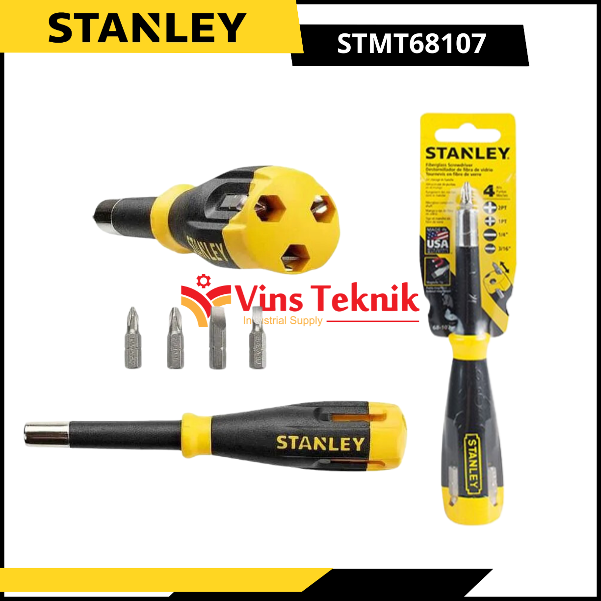 Obeng Set 4 in 1 Fiberglass Multi ScrewDriver Obeng STANLEY STMT68107 ...