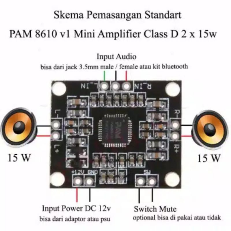 Kit Modul 12V PAM 8610 v1 Digital Amplifier Class D 12v | Lazada Indonesia