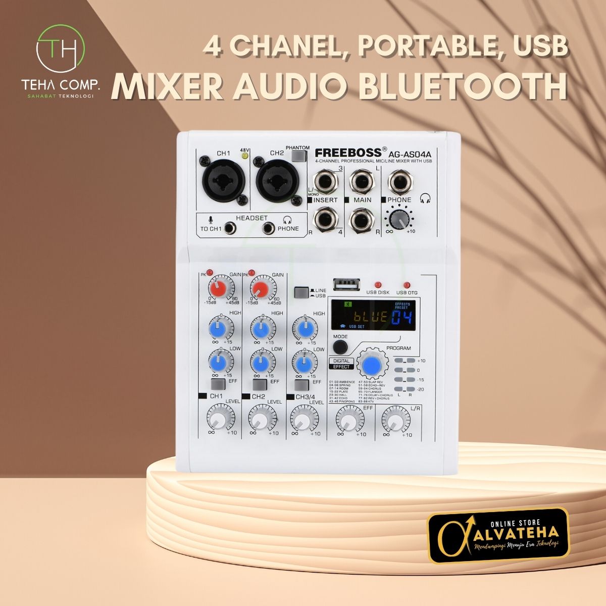 Mixer Audio Portable Bluetooth 4 Chanel Mic Record USB CPU HP Laptop ...
