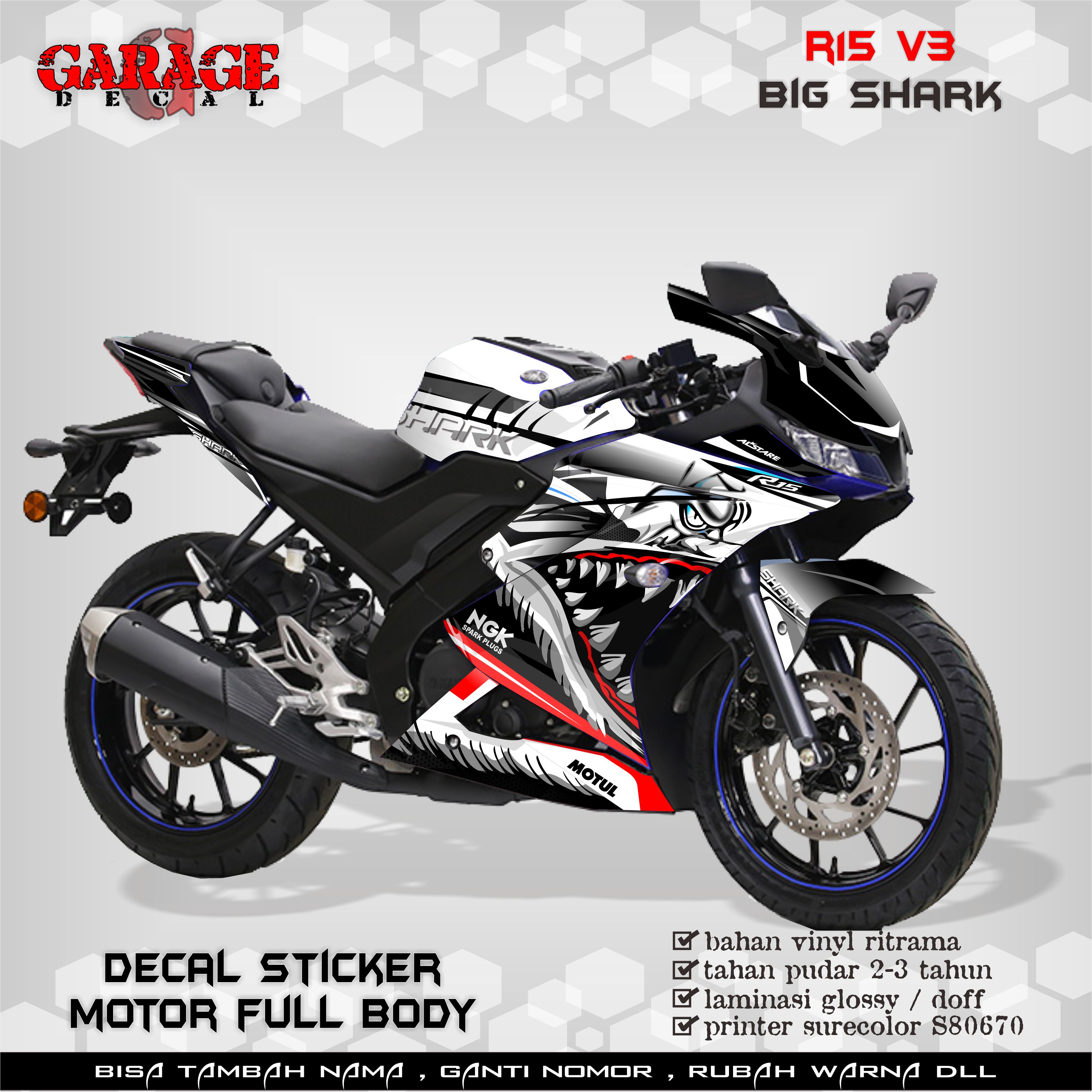 Decal R15 V3 Full Body Stiker R15 V3 Full Body Decal Sticker R15 V3 Full Body Shark | Lazada ...