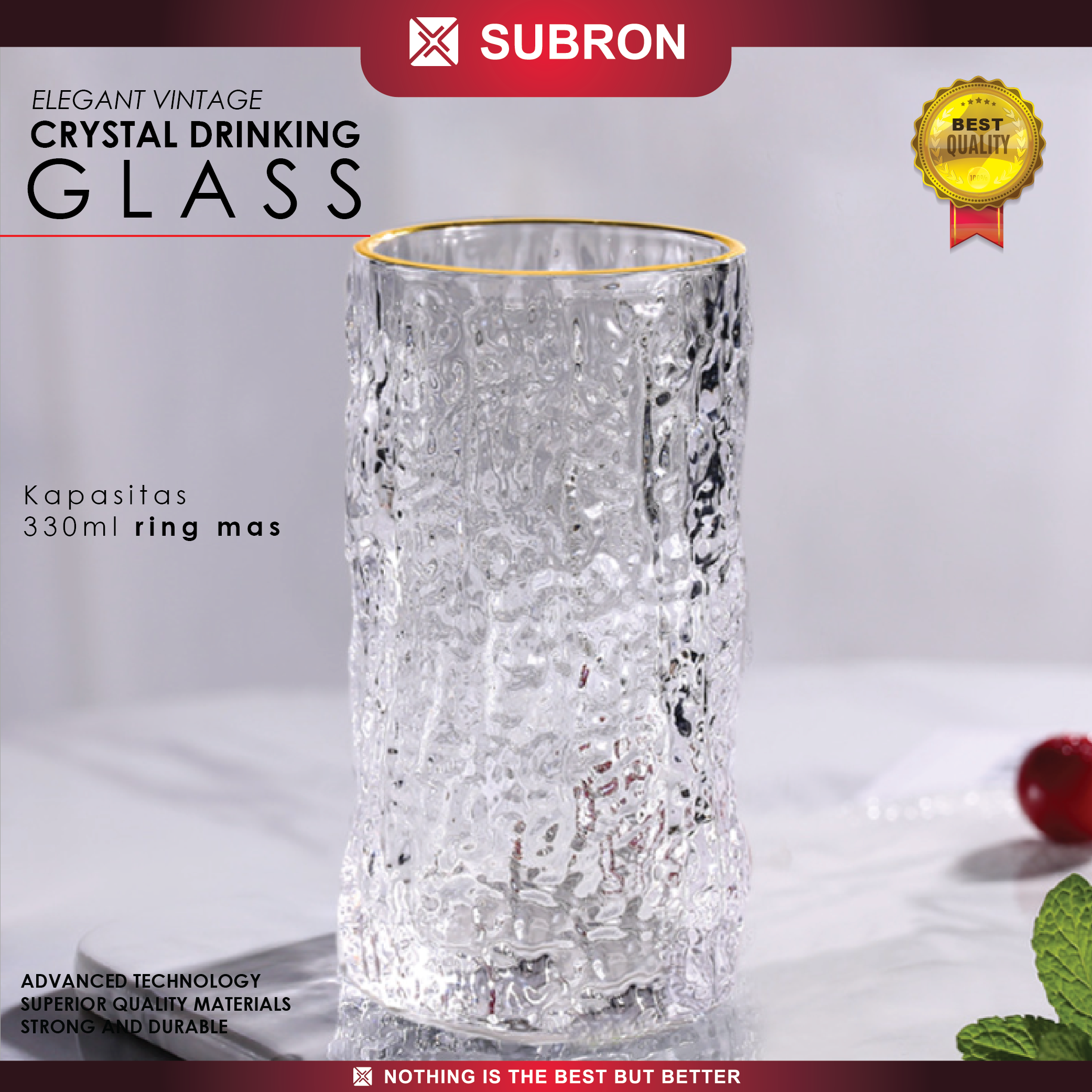 SUBRON Crystal Drinking Glass Elegant Vintage Gelas Kaca Rustic Motif ...