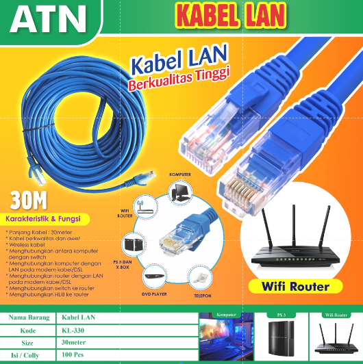 KABEL LAN CAT 5e + Rj45 Langsung Colok 1.5 meter /2.5 meter /5 meter ...