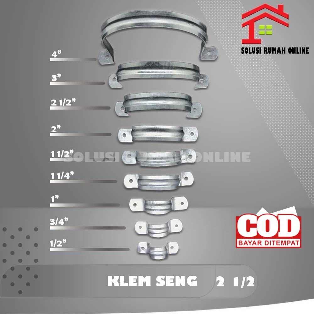 Klem Pipa Seng 2 1/2 inch / Klem Plat Omega Besi 2 1/2” isi 10 pcs ...