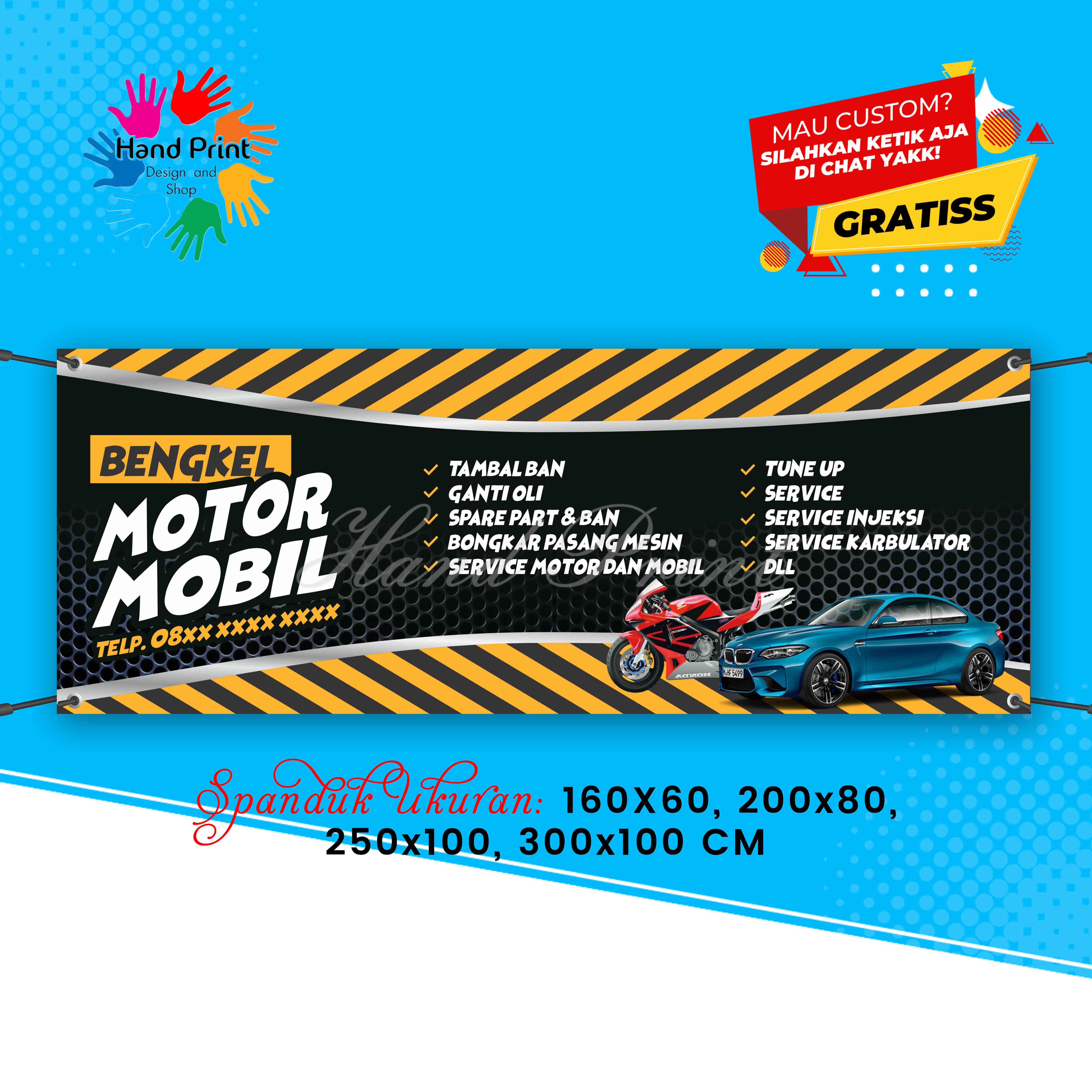 SPANDUK BANNER Bengkel Motor Mobil Racing Hitam MMT Spanduk Custom ...