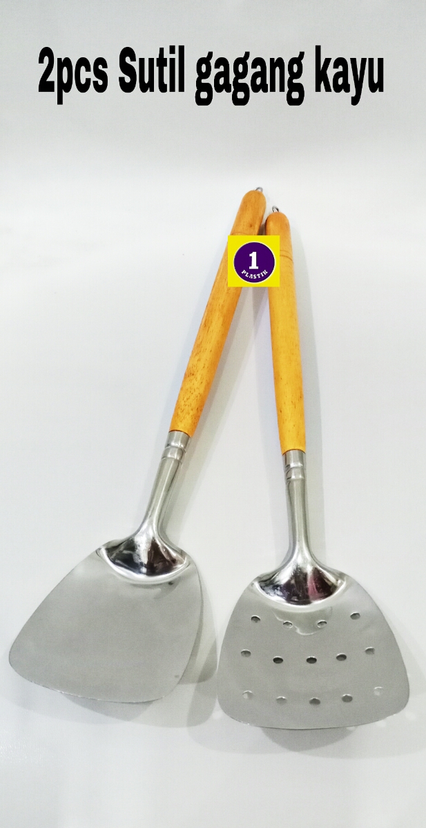 2pcs Sutil/Spatula/Sodet Stainless Steel Gagang kayu | Lazada Indonesia