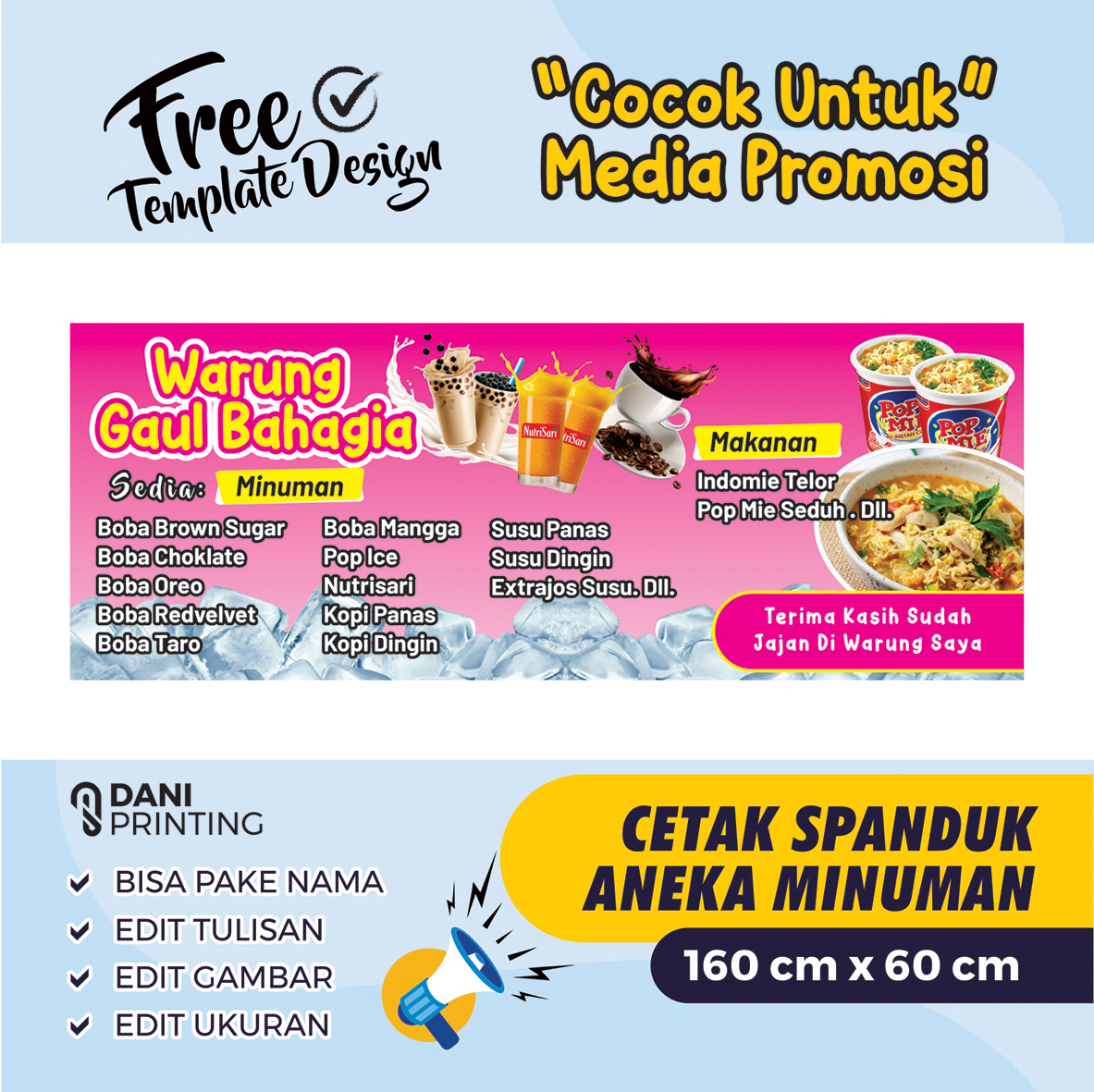 Banner Spanduk WARUNG MAKANAN PINK CUSTOM 160 X 60cm BISA DI EDIT ...