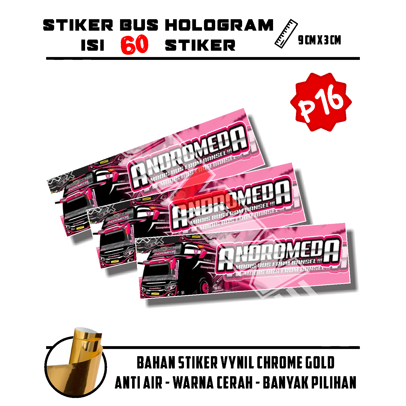 stiker bus andromeda (16) isi 60 stiker panjang | anti air warna cerah ...
