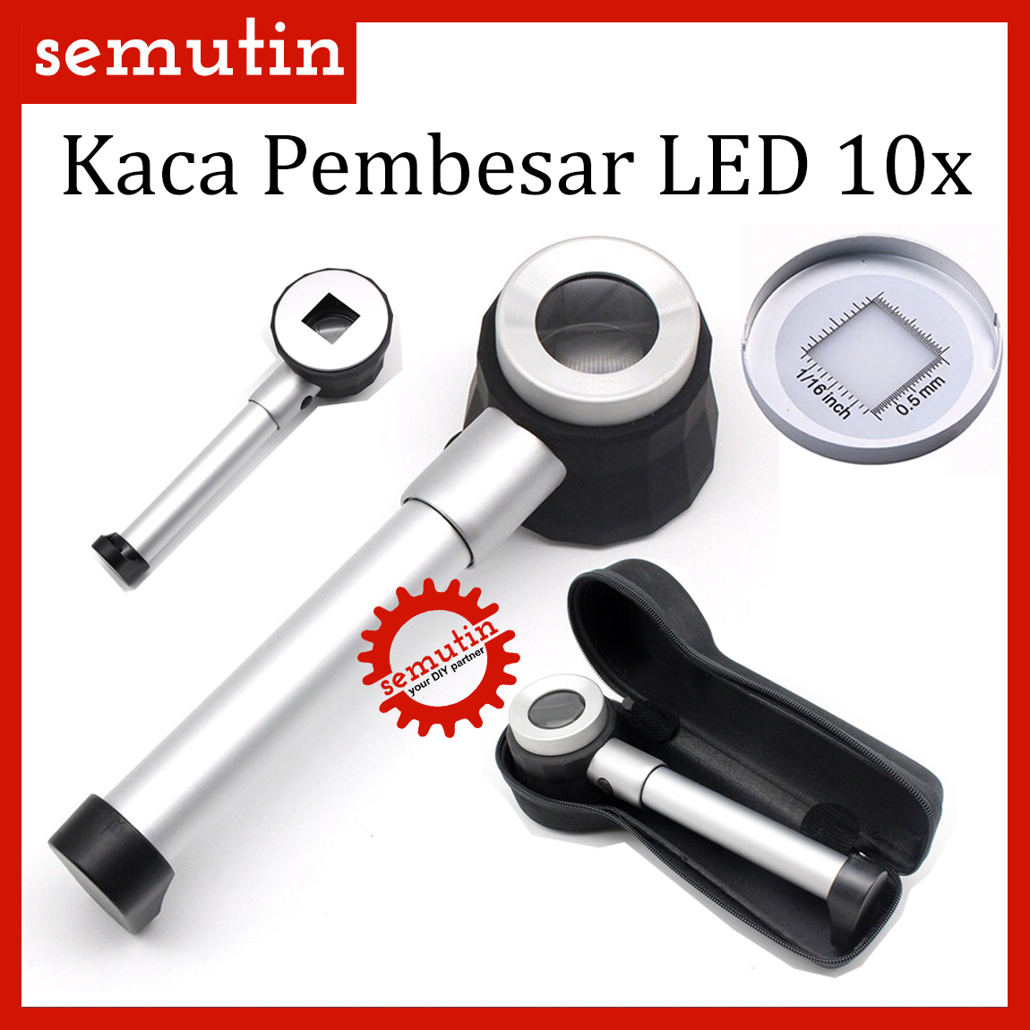 Kaca Pembesar LED 10x / Lampu Lup Lensa Magnifier Handheld / Membaca ...