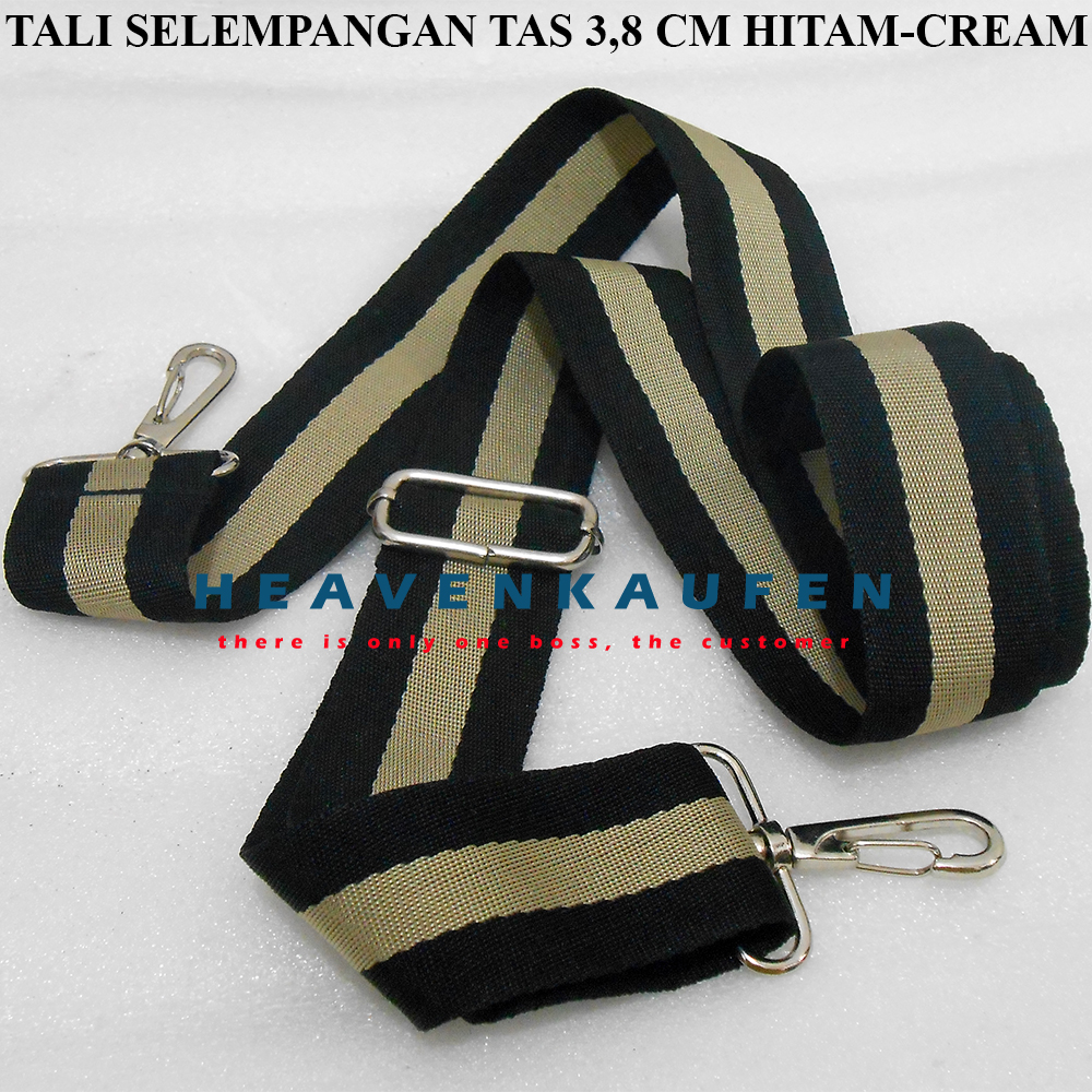 Tali Selempang Strap Tas Unisex Lebar 3,8 cm Warna Hitam - Cream Kait ...