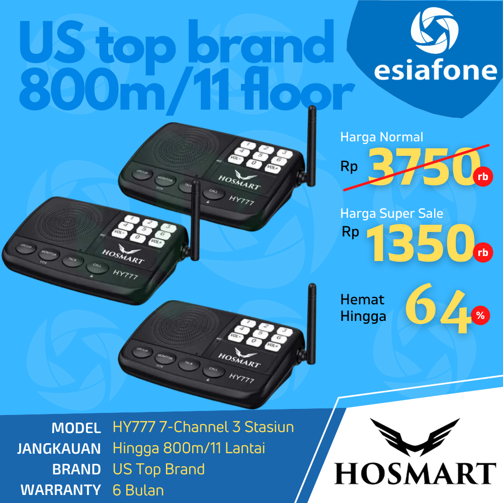 HOSMART HY777 Wireless Intercom 7 Channel - Interkom Interphone 3 Pcs ...